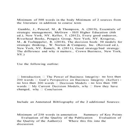 Minimum of 500 words in the body Minimum of 2 sources from the lit | PDF