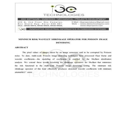 Minimum risk wavelet shrinkage operator for poisson image denoising | DOCX