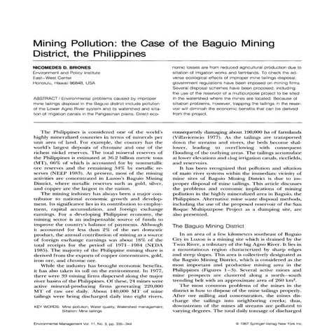 Mining Pollution: The Case of The Baguio Mining District,Philippines | PDF