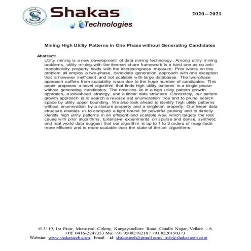 Mining High Utility Patterns In One Phase Without Generating Candidates Pdf