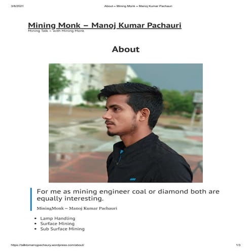 About Manoj Kumar Pachauri - MINING MONK | PDF