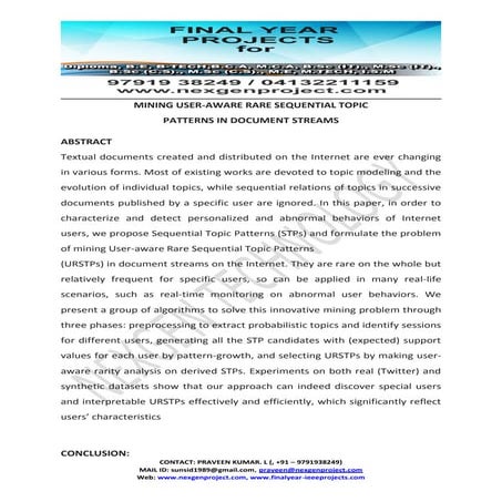 Mining User Aware Rare Sequential Topic Patterns In Document Streams Pdf 3234