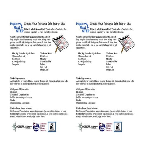 Mini personal job search list | DOC