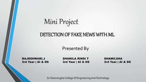 Fake News Detection Using Machine learning algorithm | PPT