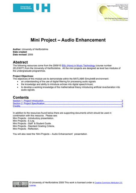 Miniproject audioenhancement-100223094301-phpapp02 | PPT