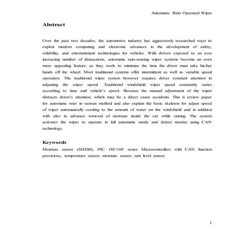 Mini project rain sensing wiper | PDF | Auto Safety Technologies | Auto ...