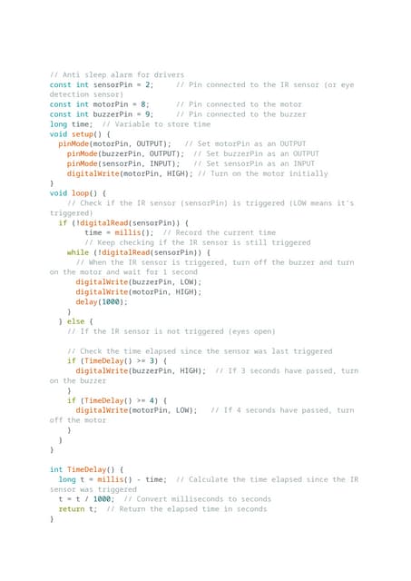 Anti sleep alarm for drivers using arduino project | PPTX