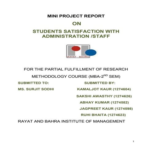 Mini project report ON STUDENTS SATISFACTION WITH ADMINISTRATION /STAFF ...