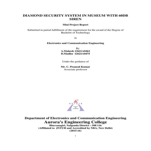 Diamond security system in museum with 60Db siren | PDF