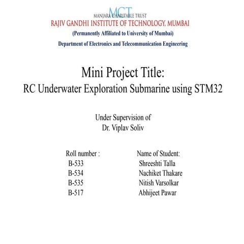 MINI PROJECT USING STM 32 FOR UNDER WATER EXPLORATION SUBMARINE.pptx