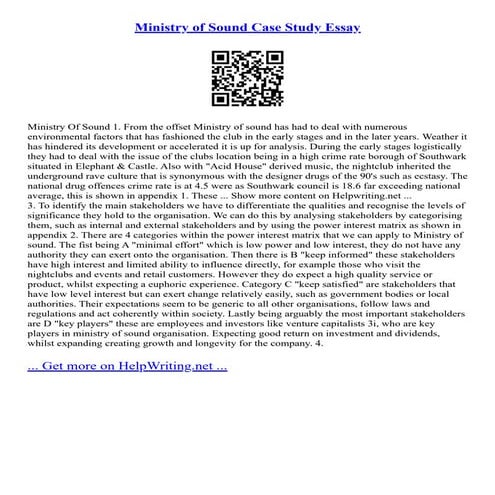 Ministry Of Sound Case Study Essay | PDF