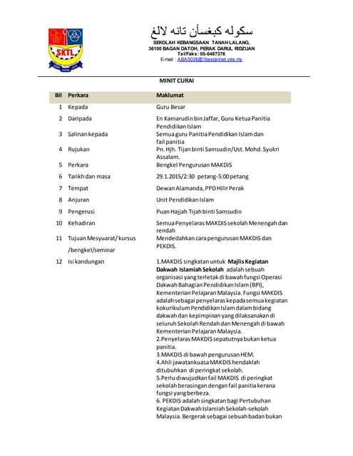 Contoh minit curai | DOC