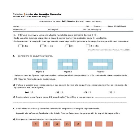 Mini teste4 mat6 | PDF