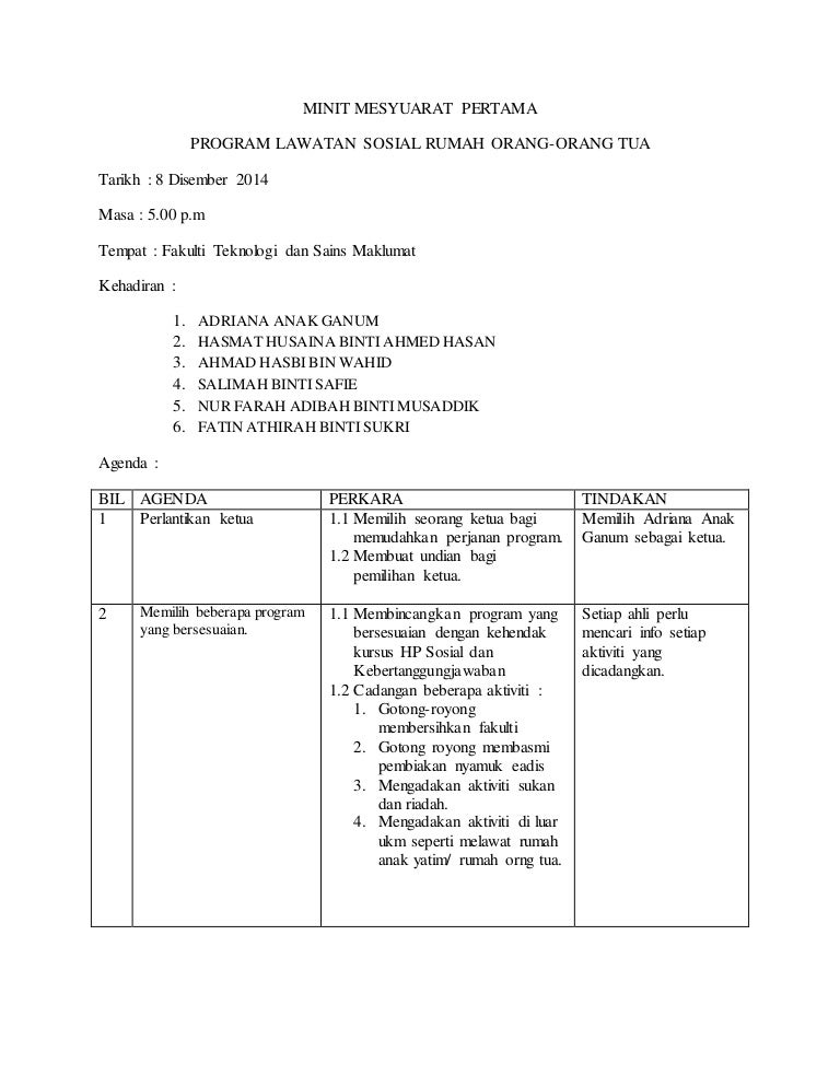 Contoh minit mesyuarat program khidmat masyarakat ipt - dadkey