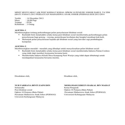 Minit mesyuarat ajk(3) post khimat sosial opkim 10 penjuru johor darul ta | DOCX