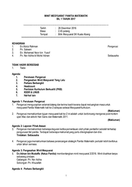 Minit mesyuarat panitia 1 | PDF