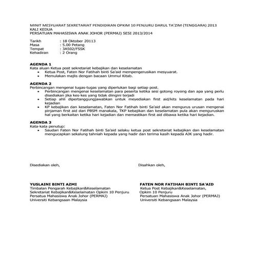 Minit mesyuarat kedua ajk kebajikan & keselamatan | DOCX