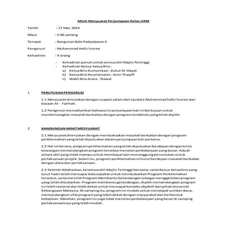 Minit mesyuarat perjumpaan kelas ukm 3 | DOCX