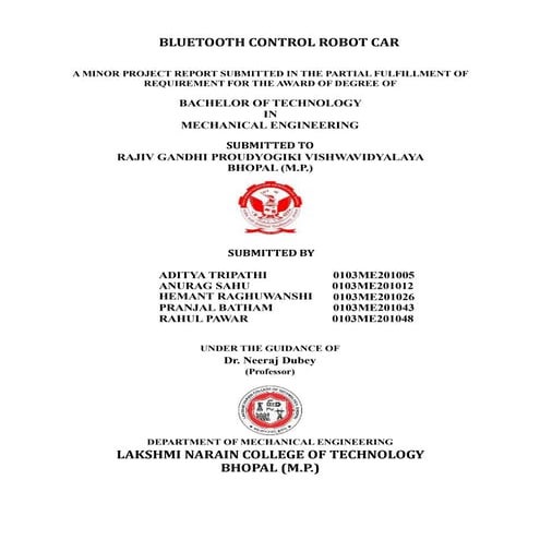B Tech Final Year Project Report Format Pptx Robotics Technology And Computing