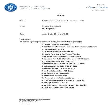 Minuta grup de lucru politici sociale, incluziune si economie sociala | PDF