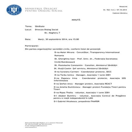 Minuta Dialog Social - Sanatate | PDF