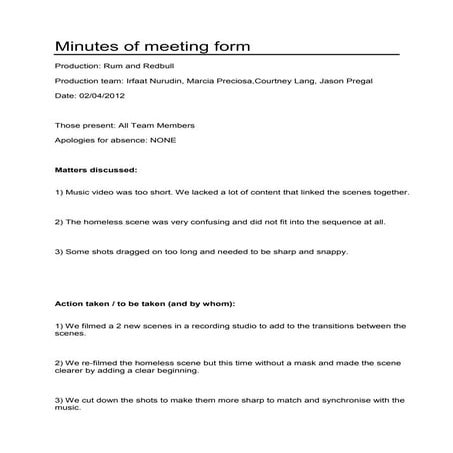 Minutes of meeting form | PDF