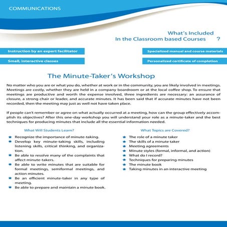 Minute Takers Workshop - Training or eLearning Course | PDF