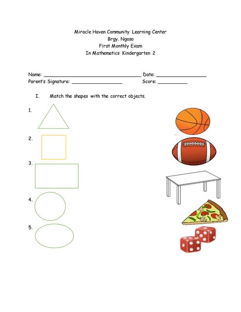 Kinder Test Reviewer (K to 12) August | PDF | Daycare and Pre-School ...