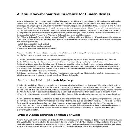 Miracles of Allahu Jehovah or Allahu Yahweh | DOCX