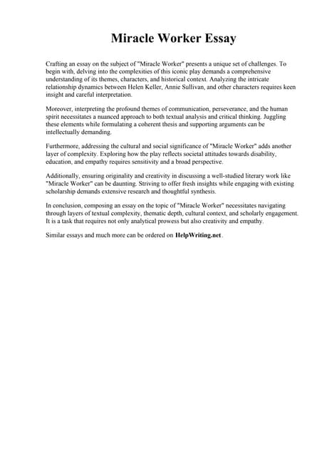 Essay On Helen Keller. William Peace University | PDF