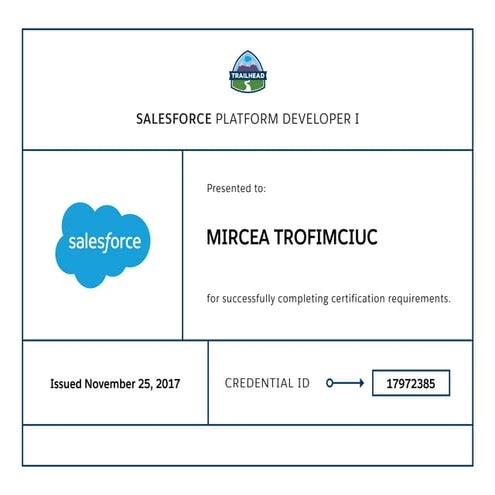 Mircea Trofimciuc's Salesforce Platform Developer I Certification | PDF