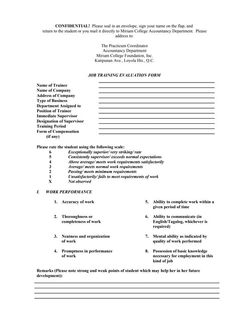College Student Evaluation Form