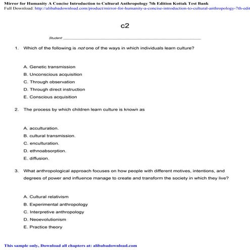 Mirror for Humanity A Concise Introduction to Cultural Anthropology 7th ...