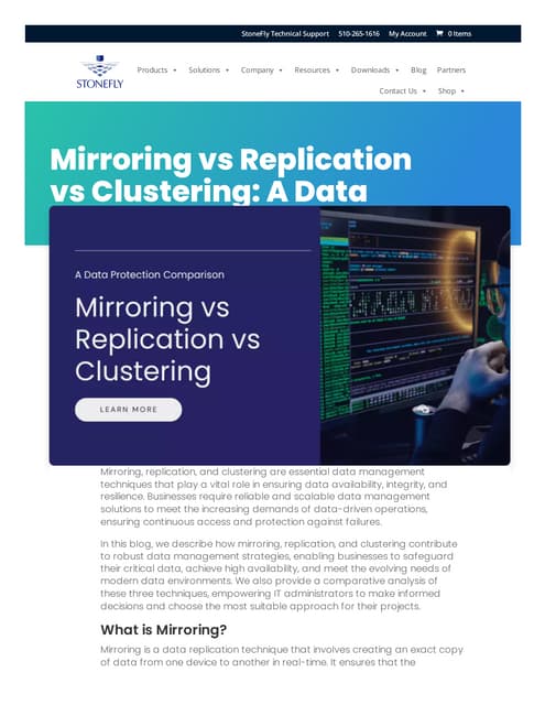 Mirroring Vs Replication Vs Clustering A Data Protection Comparison Pdf