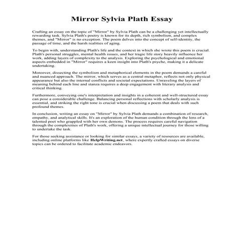Mirror Sylvia Plath Essay. College of Our Lady of the Elms | PDF