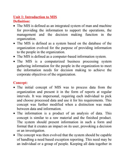 Management Information System ( MIS ) | PPT