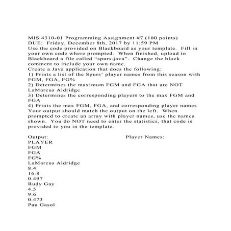 MIS 4310-01 Programming Assignment #7 (100 points)DUE Friday.docx