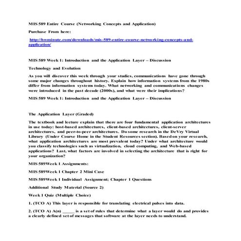 Mis 589 entire course (networking concepts and application) | DOCX | Computer Networking | Computing