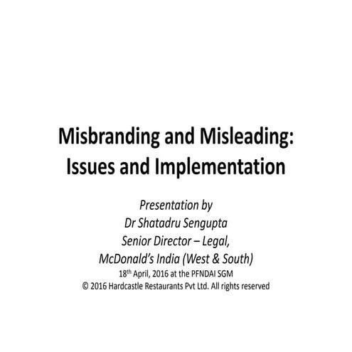 Misbranding and Misleading Issues and Implementation 2016 | PDF