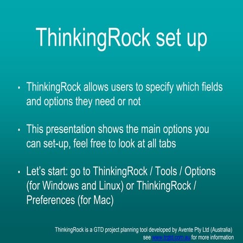 ThinkingRock GTD tool setup | PPT