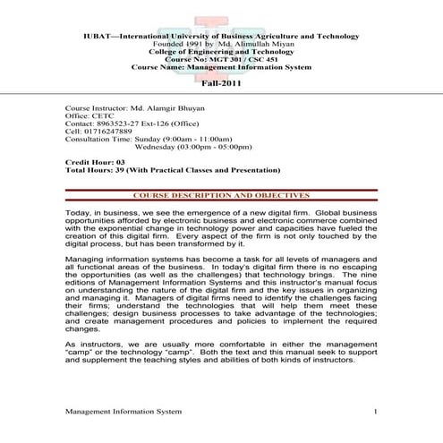 Mis course outline final | DOC