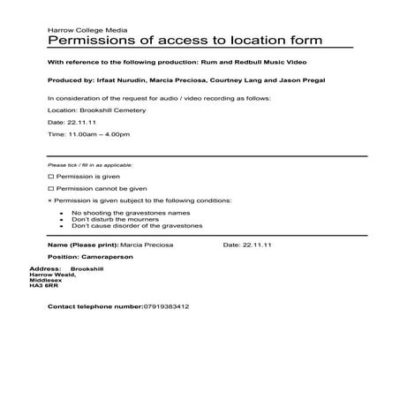 Permission of access and Actor Consent Form | DOCX