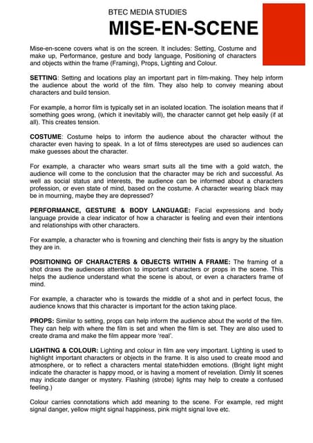 Mise en-scene analysis - BTEC Level2 | PPT