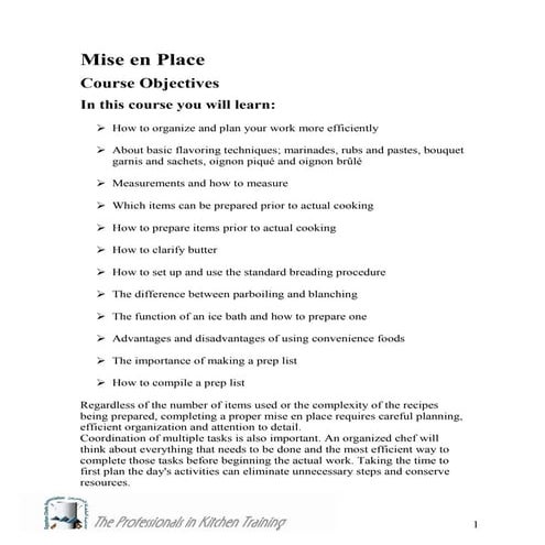 Mise en place student manual | PDF