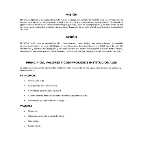 Mision, vision , simbolos del sena | PDF