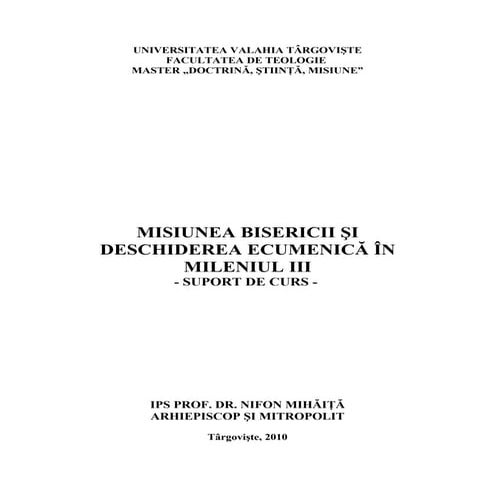 Misiunea bisericii si deschiderea ecumenica in mileniul iii | DOC