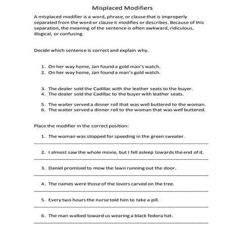 Misplaced modifiers 1 | DOCX | Air Travel | Travel Type