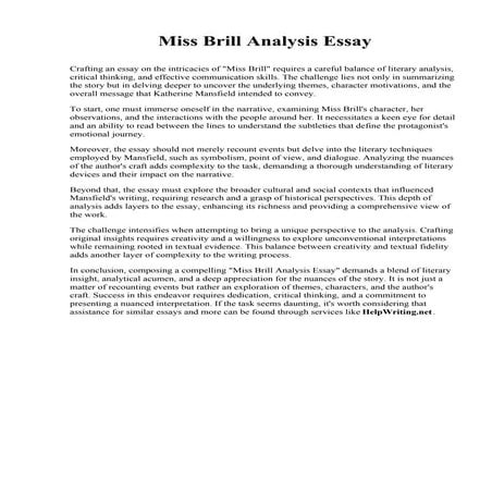 Miss Brill Analysis Essay. Boston University | PDF