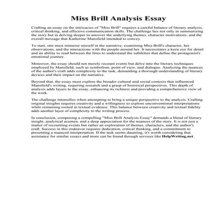 Miss Brill Analysis Essay | PDF