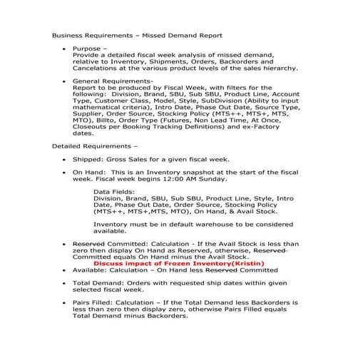 Missed Demand Report Business Requirements[1] | DOC